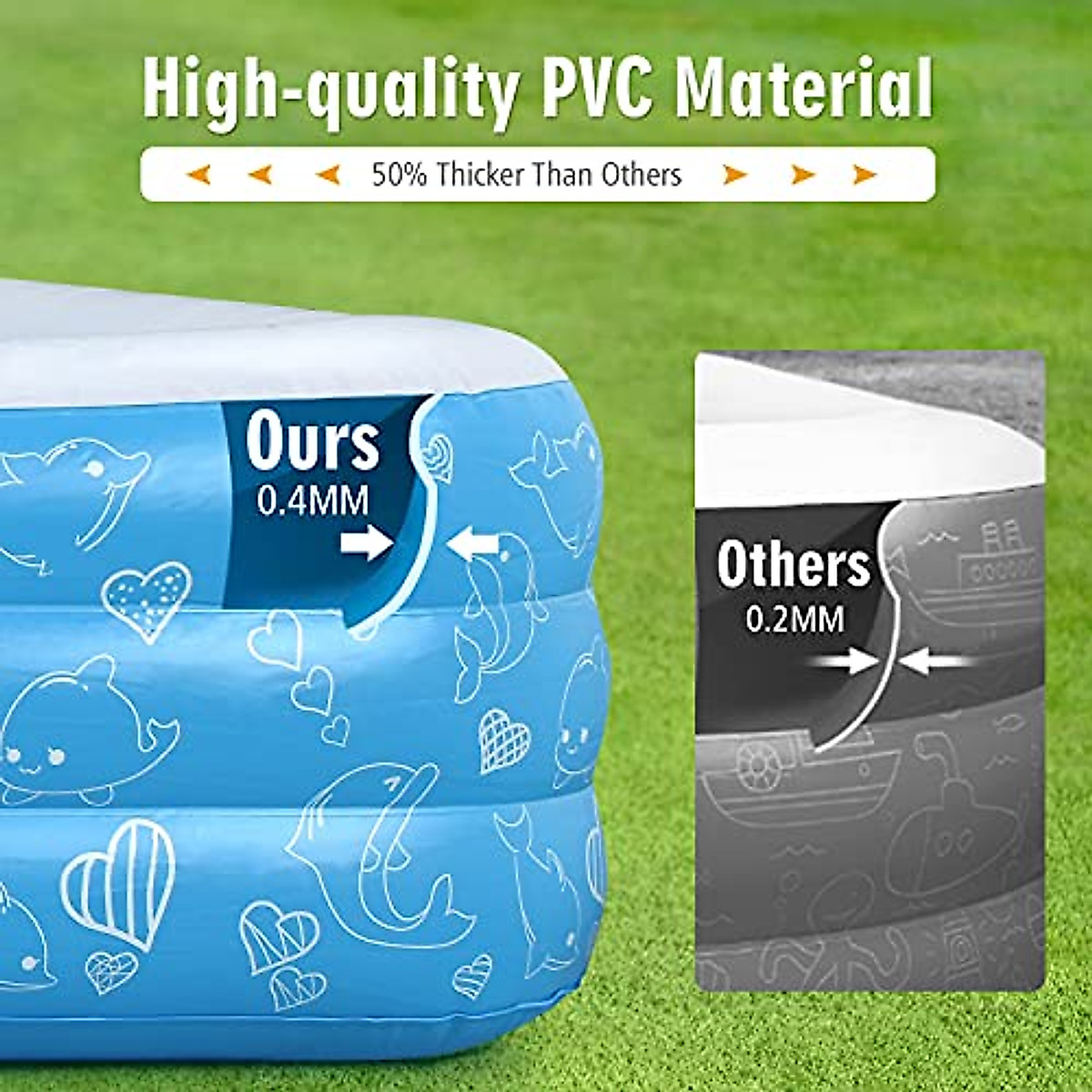 Goplus Inflatable Swimming Pool, 120” X 72” X 22” Full-Sized Family Kiddie Blow up Pool w/3 Air Chambers, Thickened Lounge Pool for Adults, Kids, Baby, Garden, Backyard , Summer Water Party, Ages 3+