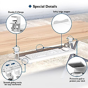 BONTEC Keyboard Tray Under Desk, Pull Out Keyboard & Mouse Tray with C-clamp, 25.6 Excluding Clamps (30 Including Clamps) x 11.8 Inch Steady Slide-Out Computer Drawer for Typing, White
