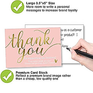 100Pcs 2x3.5 Inch Thank You for Your Support Business Cards Thanks Greeting Cards , Pink and Gold Theme Custom Thank You Cards for Online, Retail Store, Handmade Goods, Gift Shop Package Inserts (Pink)
