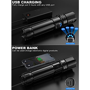 Flashlights High Lumen Rechargeable, 990,000 Lumens Super Bright LED Flashlight, High Powered Flash Light with 5000 mAh Capacity, Waterproof Handheld Flashlight for Camping Hiking(2 Pack)