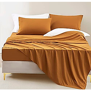 Chezmoi Collection Soft Washed Queen Bed Sheet Set - 4-Piece Brushed Microfiber Wrinkle & Fade Resistant 14-Inches Deep Pocket Sheets & Pillowcases Set - Queen, Spice