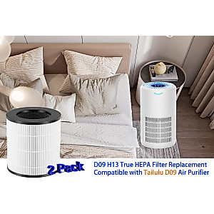 D09 Replacement Filter Compatible with Tailulu D09 Air Purifier, 3 IN 1, H13 True HEPA filter & High efficiency activated carbon & Pre-Filter, 2 Pack