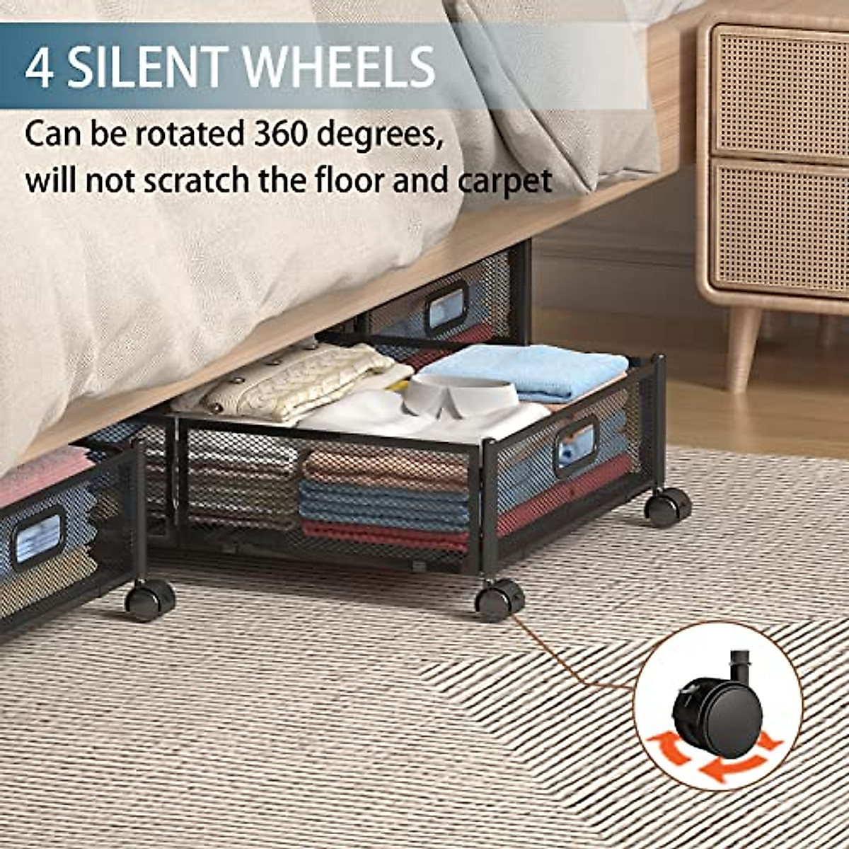 Uyokcnie Under Bed Storage Containers, Under Bed Shoe Storage With Wheels, Foldable Bedroom Storage Organization with Handles, Under Bed Storage Bins Drawer For Clothes, Blankets And Shoes, Bedding