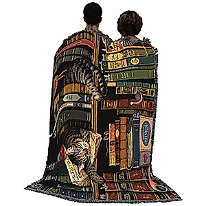 Pure Country Weavers Max in The Stacks Blanket by Charles Wysocki - Gift for Cat Lovers - Tapestry Throw Woven from Cotton - Made in The USA (72x54)