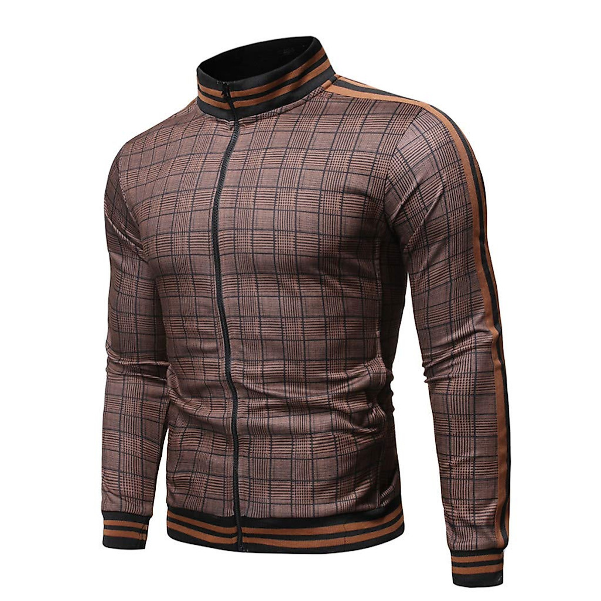 VEZAD Store Mens Plaid 2Pc Zipper Tracksuit,Autumn Printed Sweatshirt Top Pants Sets Sports Suit Tracksuit