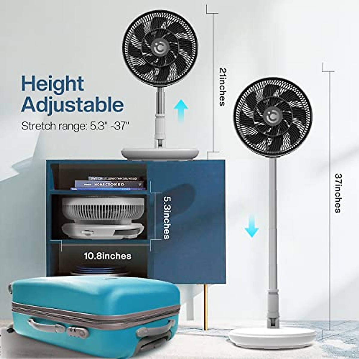 CooCoCo 11" Standing Fan Oscillating Pedestal Fan with Remote, 7800mAh Portable Battery Operated Fan, Dual Blades, 8 Speeds, 8H Timer Powerful Quiet Fan for Travel, Outdoor, Home, Office, White