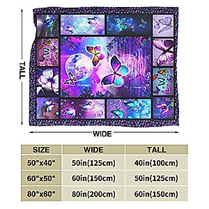 Butterfly Blanket for Women Girls Super Soft Cozy Purple Butterfly Fleece Throw Blanket Warm Fuzzy Plush Fantasy Butterfly Gifts for Women Flannel Gift Blankets for Kids Adults 50"x40"
