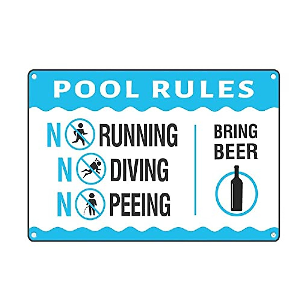 CCPARTON Pool Rules No Running No Diving No Peeing Pool Rules Metal Tin Signs Warning Signs Swimming Pool Sign Aluminum Sign Wall Decor 8x12 Inches Tin Sign for Pool Beach Garden