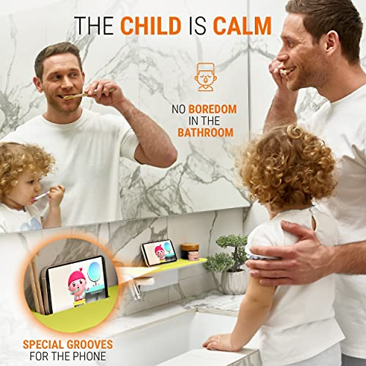 KUKAKETA Bathroom Organizer Shelf with Toothbrush Holders, Soap Dish, Shower Caddy Bathroom Shelves Wall Mounted Shower Shelf Space Saver Bathroom Storage - Adhesive or Drilling (white - yellow)