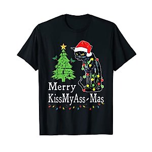Funny Cats Gift Crazy Black Cat Santa Merry Christmas T-Shirt