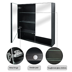 HESONTH Farmhouse Black Metal Framed Surface Mounted Bathroom Medicine Cabinet with Mirror Rectangle Vanity Mirros Cabinet for Wall with Double Doors