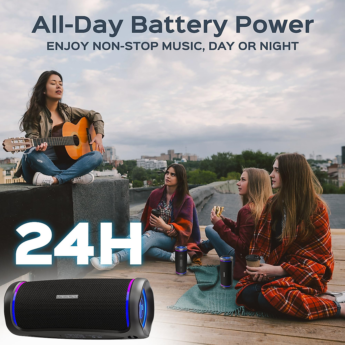 TREBLAB HD77 - Bluetooth Speaker - Loud 360° HD Surround Sound w/Bass, 30W Stereo, IPX6 Waterproof, 20H Battery Portable Speaker w/Bluetooth, Wireless Dual Pairing, Outdoor Blue Tooth Speaker
