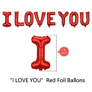 50 6inch red Heart Balloons Latex，18inch 10Pcs red Heart Balloons Foil ，1Pcs red I Love U Balloon，3Pcs Fireworks guns，Red Petals Kit for Valentines Day,Propose Marriage,Wedding Party