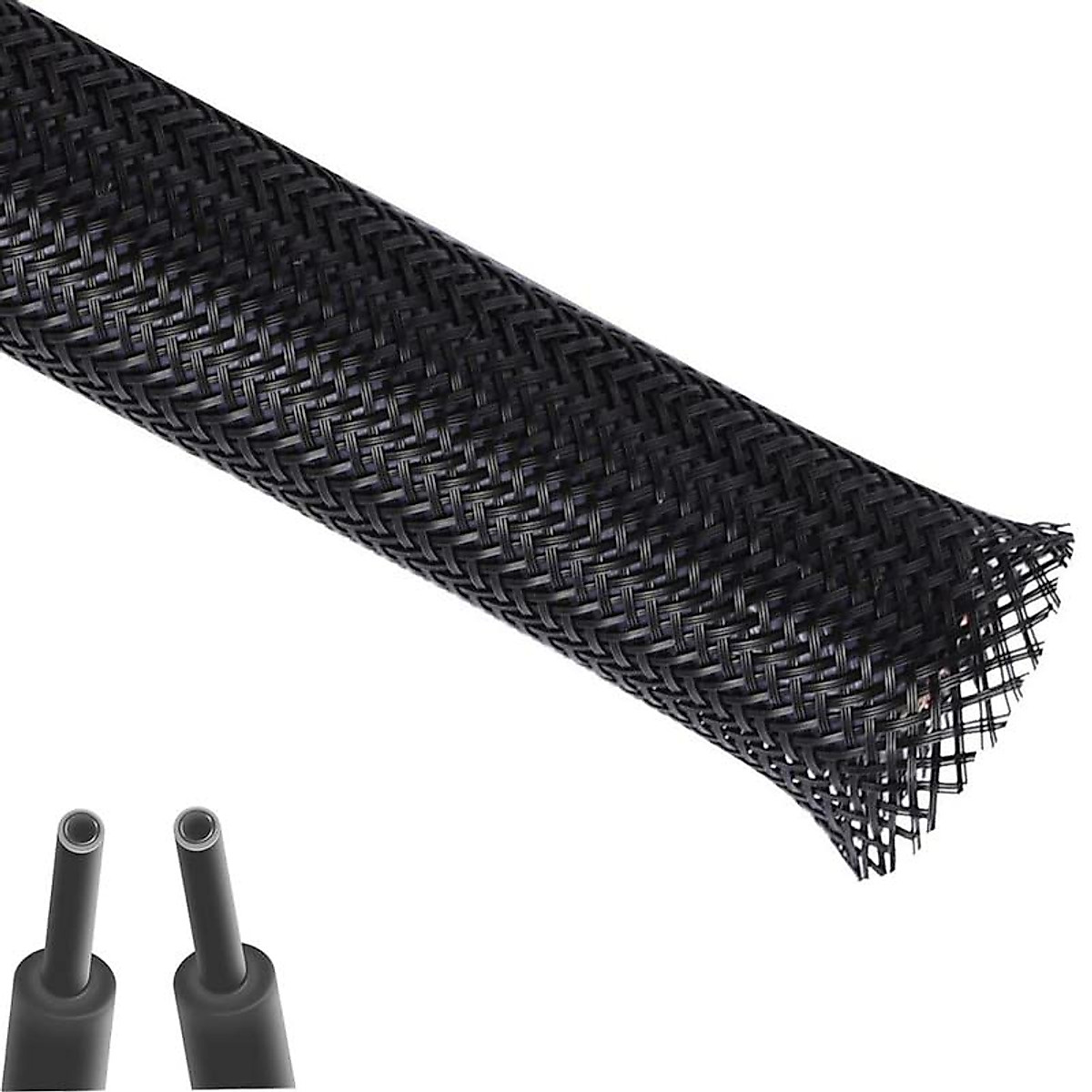 Aibole 25ft-1/4 inch PET Expandable Braided Cable Sleeve Wire Loom, Wire Sleeving for Home Device Cable Automotive Wire and Engine Bay-Black
