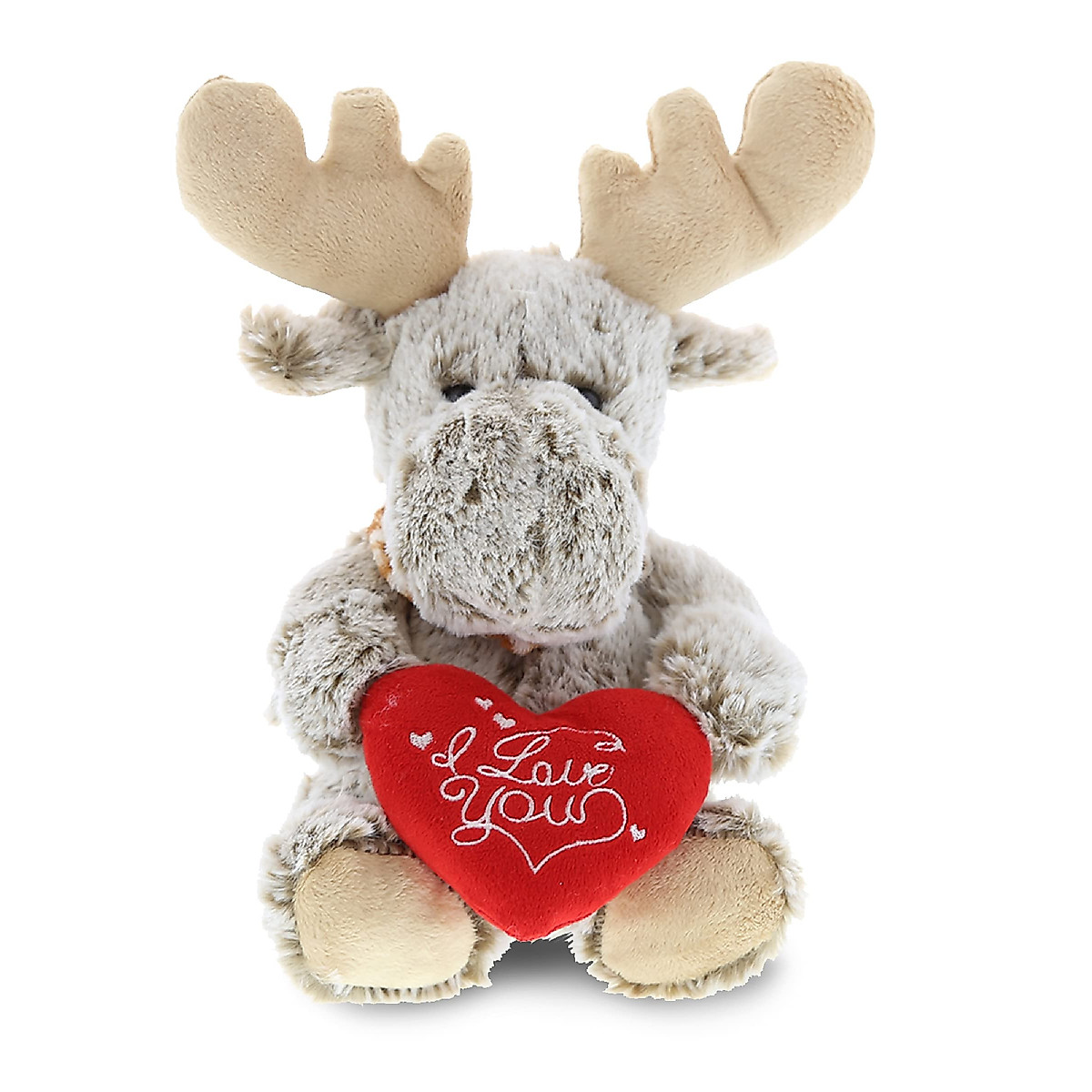 DolliBu I Love You Valentine Plush Sitting Moose - Cute Stuffed Animal with Red Heart and Name Personalization Gift for Valentine's Day, Birthday, Anniversary, Romantic Date - 11 Inches