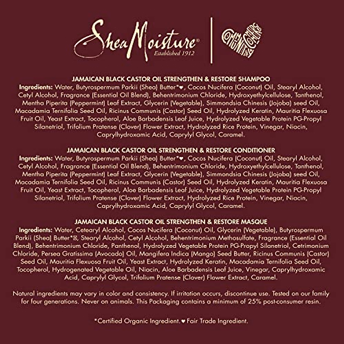SheaMoisture Strengthen and Restore Shampoo, Conditioner and Masque for Damaged Hair Jamaican Black Castor Oil Hair Care Regimen
