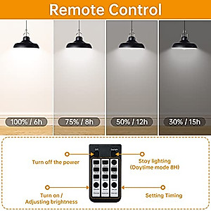 Solar Pendant Light Outdoor - Solar Shed Lights Indoor 3000K|4500K|6500K| with Remote Control Solar Outdoor Lights,IP65 Waterproof Solar Indoor Lights for Garden,Chicken Coop,Gazebo,Barn