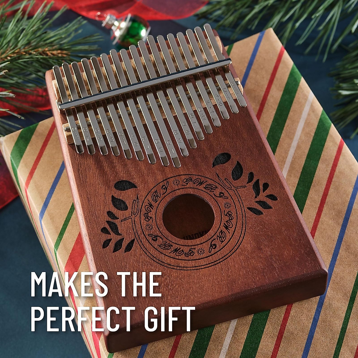 UNOKKI Kalimba 17 Key Thumb Piano with Ore Steel Tines, Includes Hard Case, Portable Mahogany Mbira with Instruction, Finger Covers & Tune Hammer, Gift for Kids, Adults, Men and Music Lovers (Cherry)