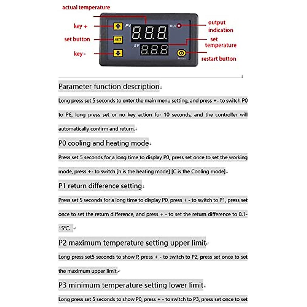 W3230 Digital LED Temperature Controller Module Digital Thermostat Switch with Waterproof Probe Programmable Heating Cooling Electronic Thermostat Range from -50℃ to 120℃ (12V 10A 120W) (2 Pieces)