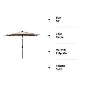 C-Hopetree 10 ft Outdoor Patio Market Table Umbrella with Solar LED Lights and Tilt, Taupe