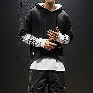 DUDHUH Mens Hoodie Fashion Pullover Letter Print Tracksuit Techwear Casual Coat Hip-Hop Sweatshirt