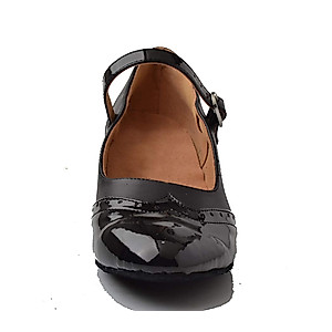 TDA Women's Comfort Low Heels Black PU Leather Mary Janes Latin Modern Dance Shoes 8 US