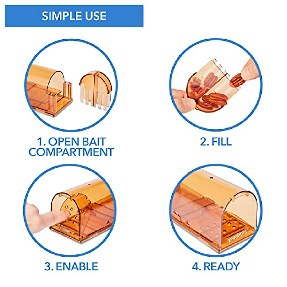 PATTLER® - 2 PCS Humane Mouse Trap for Indoor and Outdoor Home - Mechanical Reusable Rat Trap That Still Alive for Catch and Release, Garden, Garage, Attic, Inn, Hotel Use