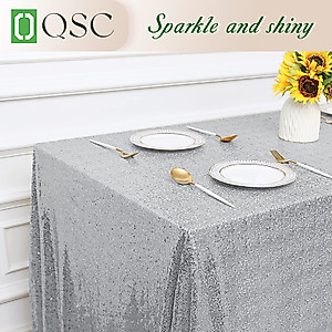 OQSQ Silver Sequin Tablecloth 50x80 inch, Sparkle Sequence Table Cover Glitter Drape Table Cloth Decorations Wedding Birthday Party