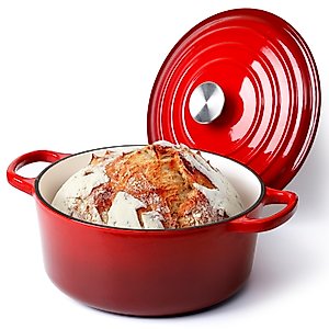 Generic 4.5 Quart Enameled Cast Iron Dutch Oven Pot with Lid, Dual Handles Enamel Dutch Oven, Non-Stick Round Dutch Oven for Bread Baking (Gradient Red), ZTG-CH-001
