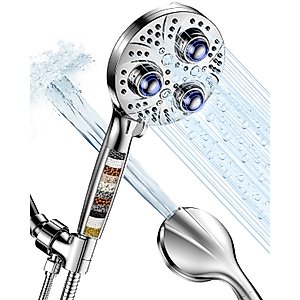 Surpzon Filtered Massage Shower Head with Handheld Spray Combo, 10 Modes High Pressure Shower Heads with 3 Massage Beads, Detachable Shower Head with 59" Hose & Replaceable Filters for Hard Water
