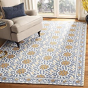 SAFAVIEH Chelsea Collection 7'9" x 9'9" Ivory/Blue HK150A Hand-Hooked French Country Wool Area Rug