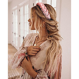 WOVOWOVO Headbands for Women, Non-Slip Soft Solid Thick Wide Solid Color Girls Hair Hoop Velvet Braided Headband's Cute Hair Accessories, Pink