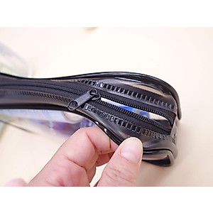 Pack of 4 Clear PVC Pencil Pouch with Zipper, Portable Transparent Big Capacity Pencil Case Makeup Bag for Stationery and Travel Toiletries Organizing(Black and White)