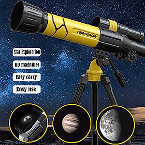 Timisea Telescope for Kids & Beginners, for a Young Astronomer,Portable Refractor Telescope with Tabletop Tripod and 3 Eyepieces, Explore Moon Space, Watch Night-Sky (Yellow)