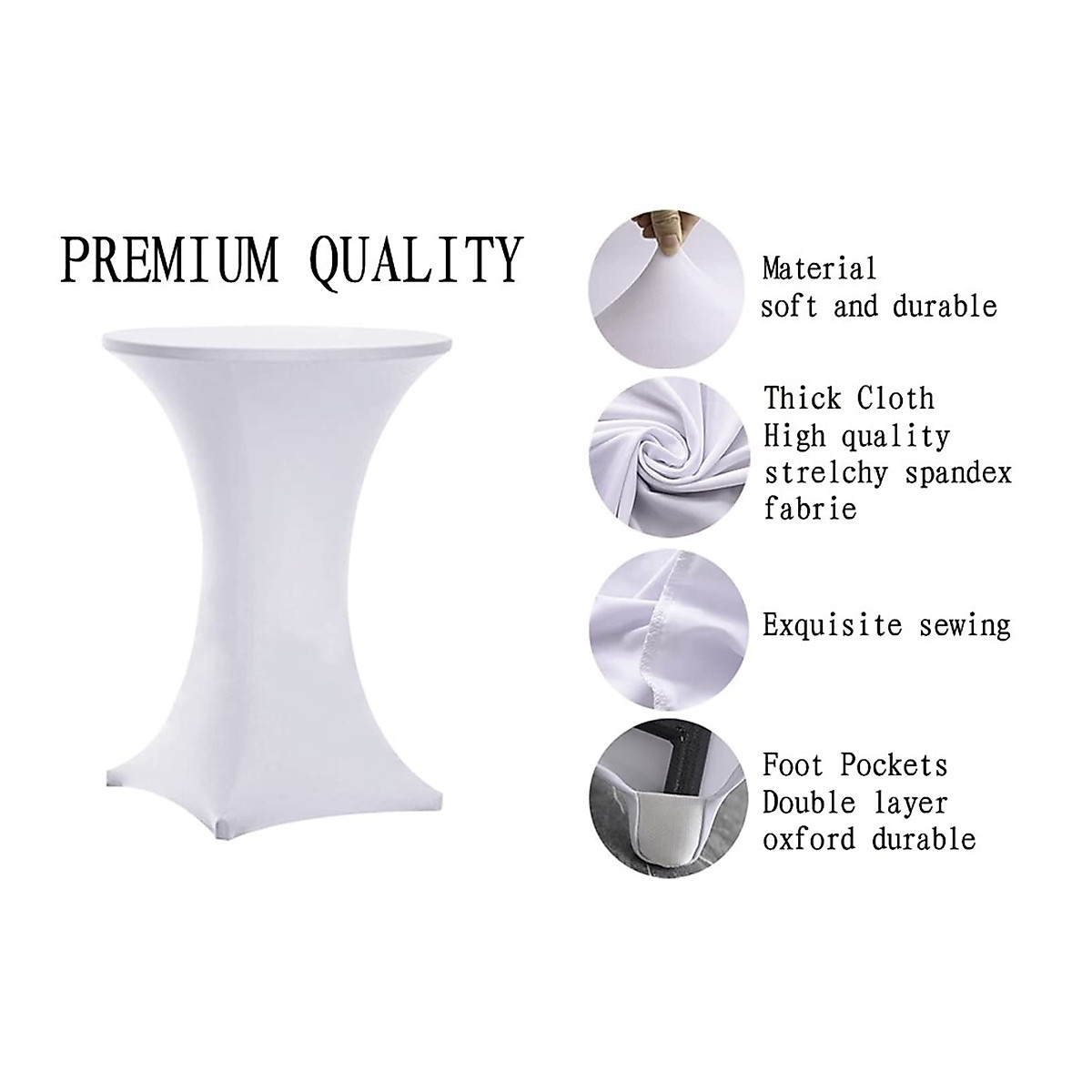 Tina's 2 Pack Spandex Cocktail Table Covers White 30x42 Inch, Fitted Stretch Cocktail Tablecloth for Round Tables (2PC 30X42 White)
