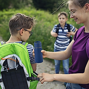Fijinhom 12oz Kids Water Bottle for School Boys&Girls, Leak-Proof Toddler Water Bottle, Stainless Steel Vacuum Insulated Bottle with Straws Lids, Navy blue