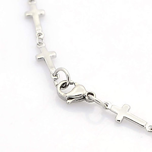 Catholic Stainless Steel Cross Link Chain Bracelet Lobster Gold Silver 7.8" P267 (Silver)