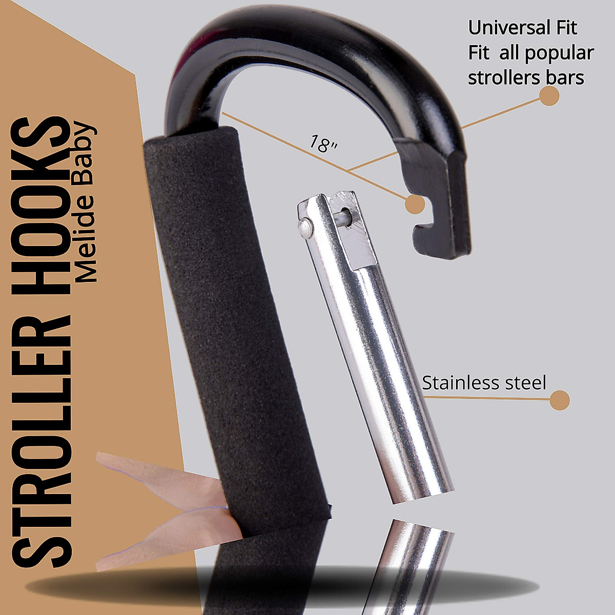 MELIDE Stroller Hook,Very Sturdy and Handy Stroller Organizer to Carry Diaper Bags, Grocery Bags, Grocery Baskets and for Walking with Your Toddler.