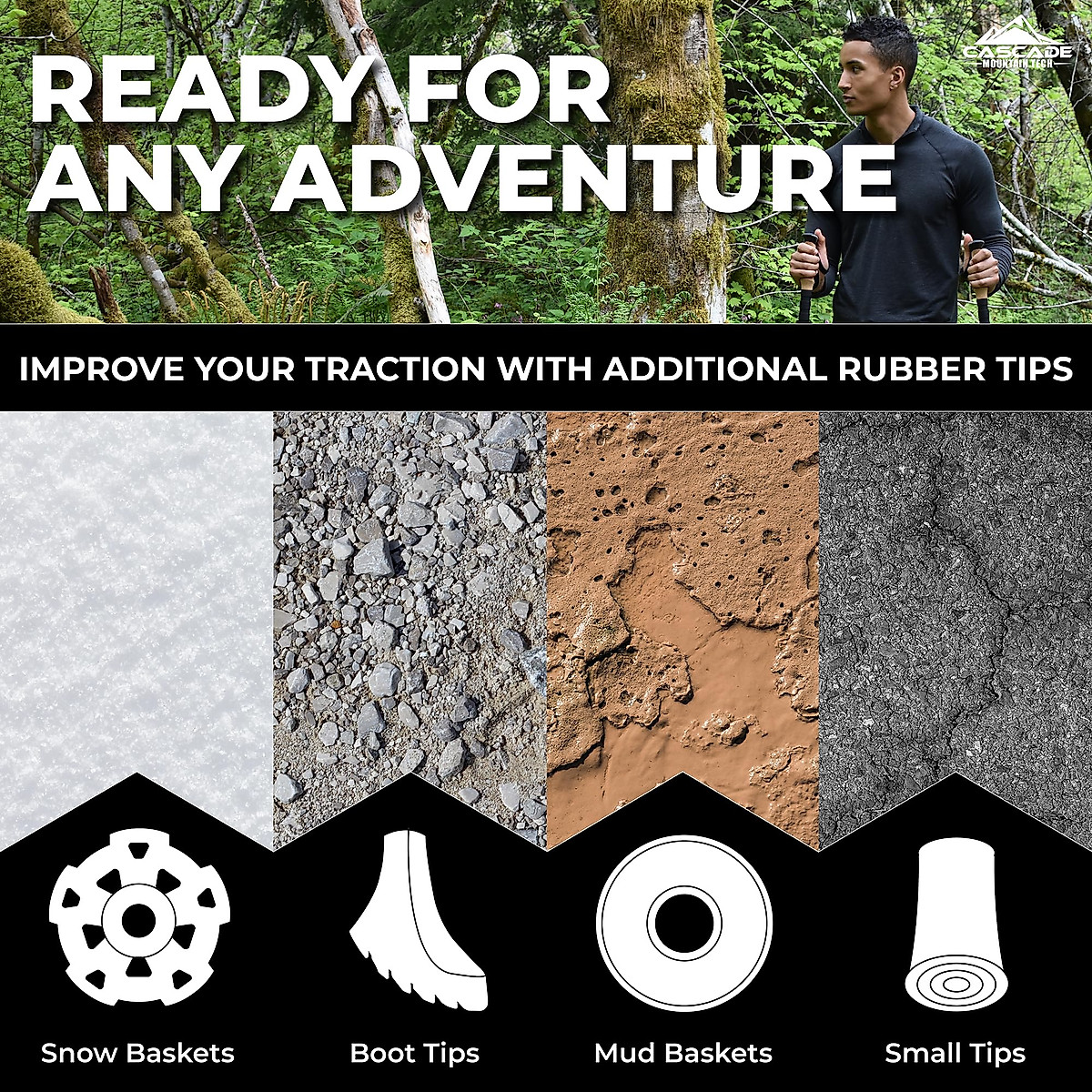 Cascade Mountain Tech Trekking Poles - Ultralight 2 Piece Carbon Fiber Walking or Hiking Sticks with Quick Adjustable Locks (Set of 2) , Black