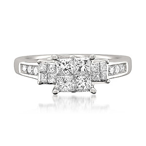 Beyond Brilliance 1.00 Carat Invisible Set Princess & Round Cut Natural Diamond Engagement Ring (H-I, I1-I2) for Women | Fine Jewelry for Her | Gift Box Included