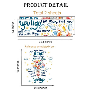 YIMEHDAN Reading Book Wall Decal,The More That You Read The More Things You Will Know Inspirational Quote Vinyl Wall Stickers, Removable Educational Reading Artwork for Classroom Office Library Decor