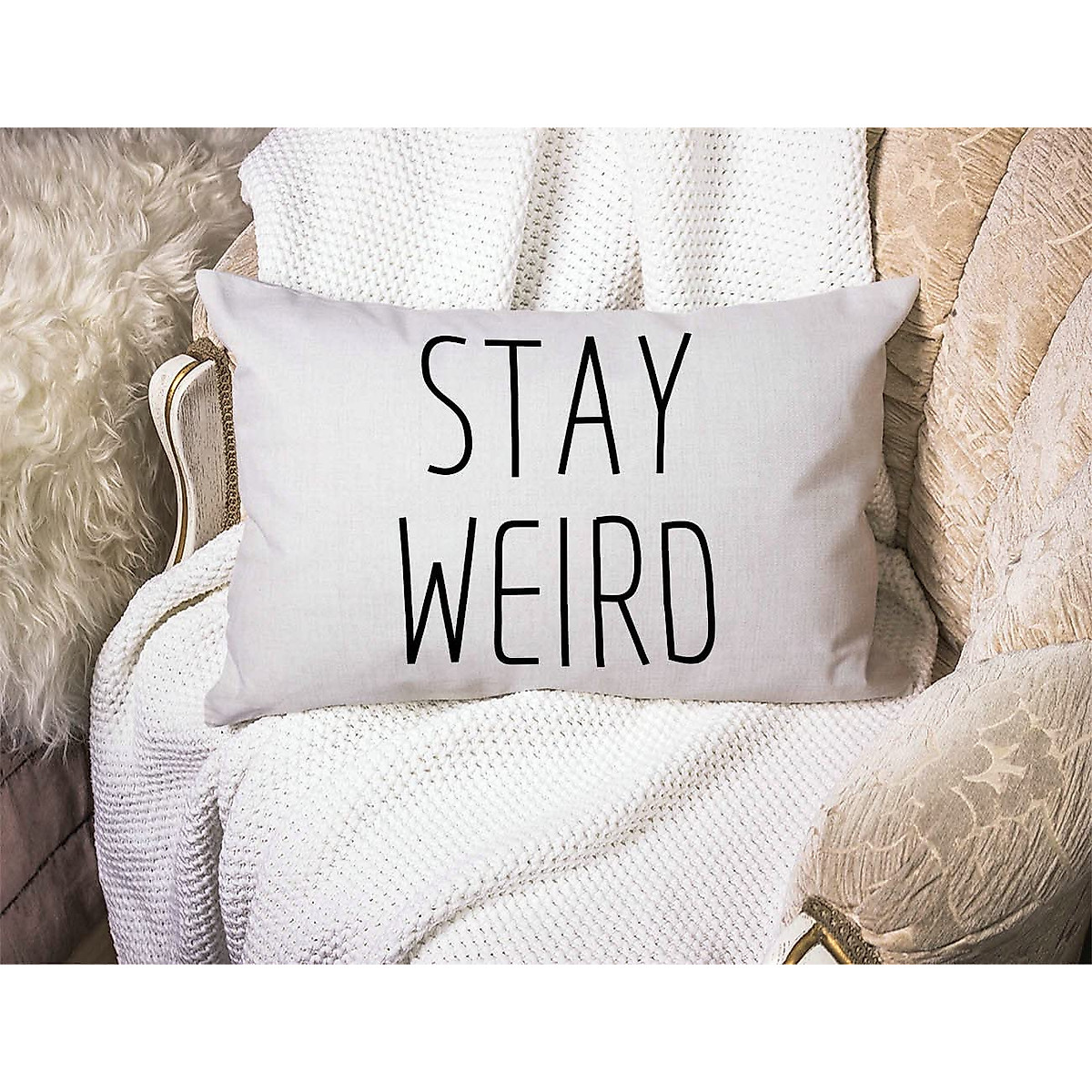 Funny Stay Weird Black White Lumbar Throw Pillow Cover 12x20 Inch Decorative Bedroom Living Room Rectanglar Cushion Case for Bed Sofa Couch