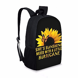 POLERO She's Sunshine Mixed With A Little Hurricane Sunflower Backpack for Women Girls Sunflowers Butterfly School Rucksack
