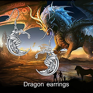 YFN Dragon Earrings Sterling Silver Wreathe Moon Dragon Drop Dangle Earrings Gift for Women