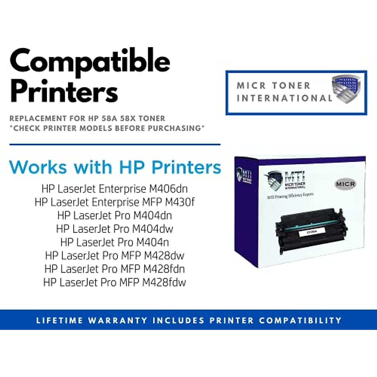 MTI Remanufactured 58A MICR Toner Replacement for HP 58A CF258A 58X CF258X Laser Printers M404 M404n M404dn MFP M428 M428fdw M428dw M428fdn Check Printer Ink with Bypass Chip