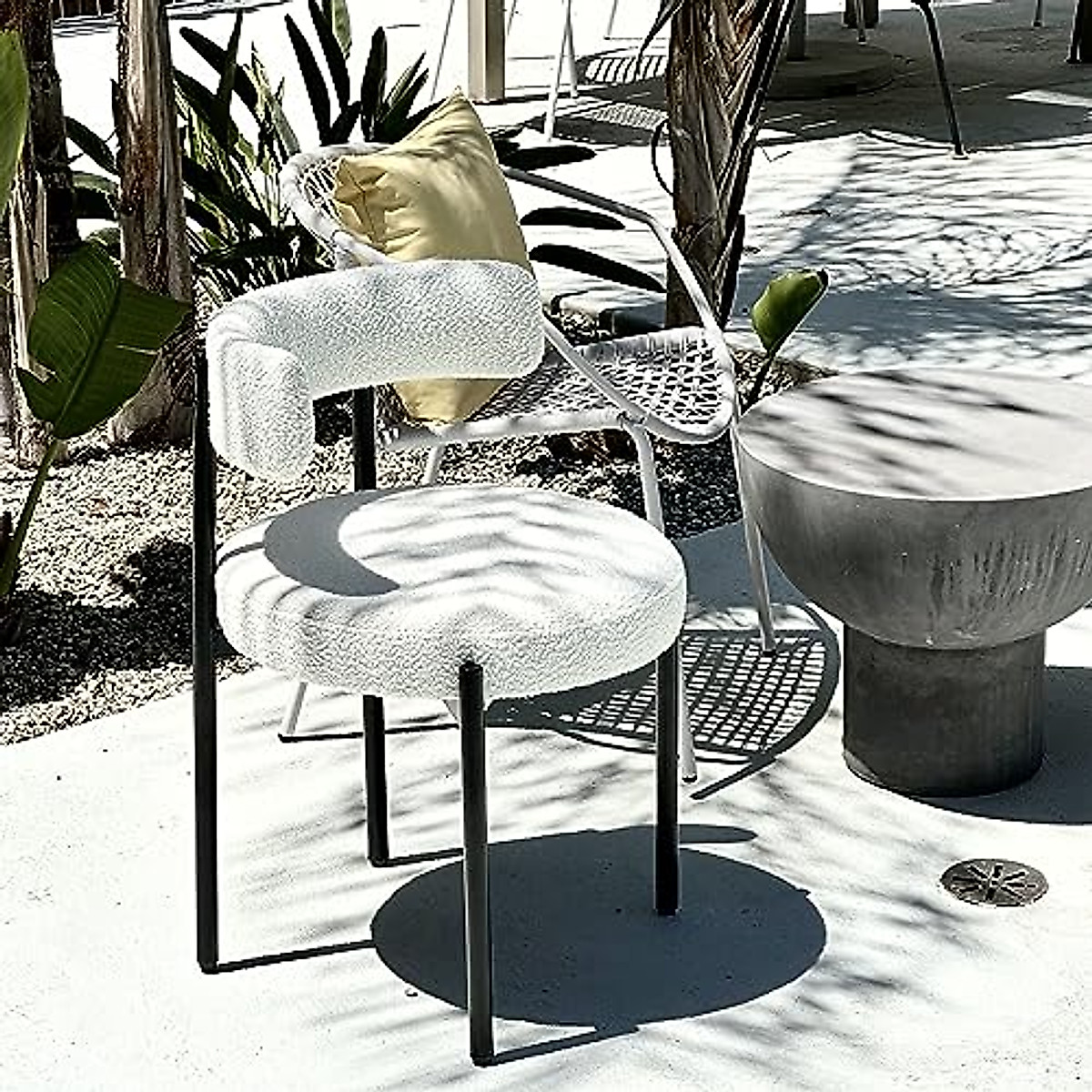 Locus Bono Boucle Dining Chairs Set of 4, Modern Upholstered Dining Room Chairs, Armless Kitchen Chair for Dining Room, Living Room, Black Metal Legs (4 PCS, White)