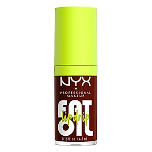 NYX PROFESSIONAL MAKEUP Fat Oil Lip Drip, Moisturizing, Shiny and Vegan Tinted Lip Gloss - Status Update (Rich Chocolate)