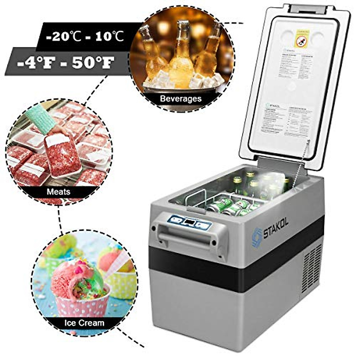 COSTWAY Car Refrigerator, 44-Quart Electric 12V/24V Car Cooler with 3 Levels, LCD Display, Shockproof Design, Travel RV Fridge for Camping, Truck Party