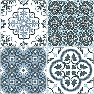 FloorPops FP2951 Myriad Peel & Stick Floor Tiles, Blue