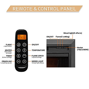 LegendFlame® Damon 35" W Electric Fireplace Insert with Glass Door and Mesh Screen (EF264B), Fireplace Heater 750/1500W, Fire Crackling Sound, Remote Control.